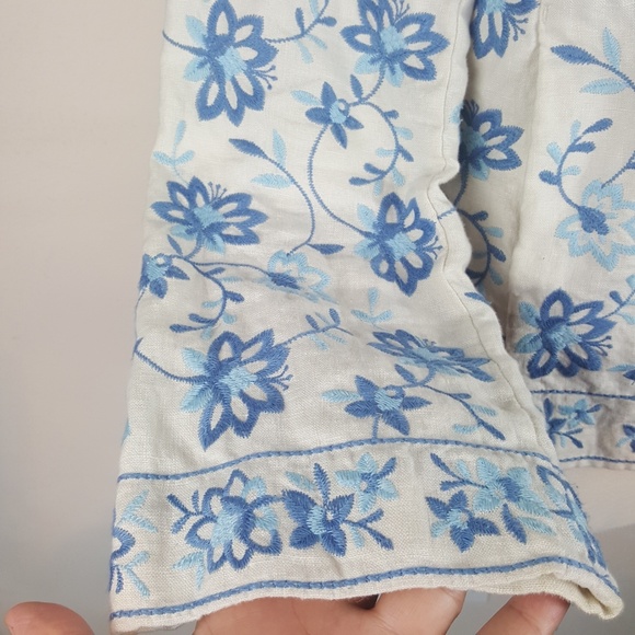 J. Jill | Jackets & Coats | Jjill Ivoryblue Embroidered Floral Blazer ...